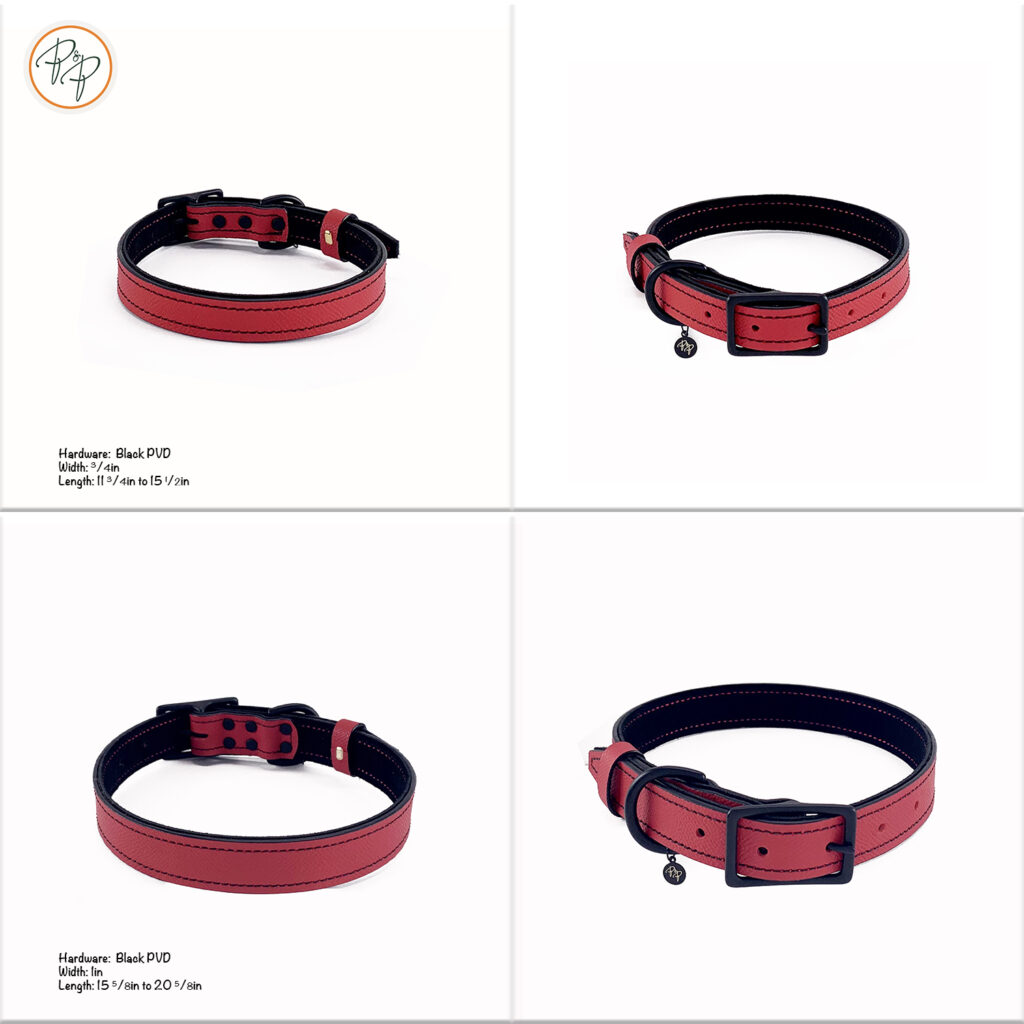 Red and Black Leather Dog Collar - Poppy & Payson